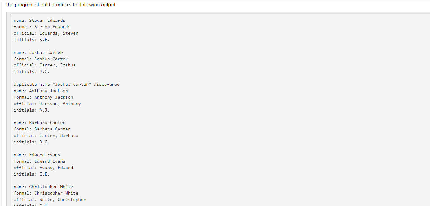 Solved Below is a working Name class with the following | Chegg.com