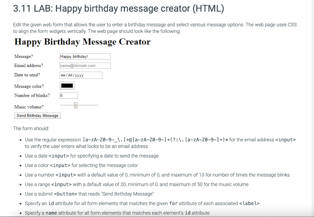 Solved 3.11 LAB: Happy birthday message creator (HTML) Edit | Chegg.com