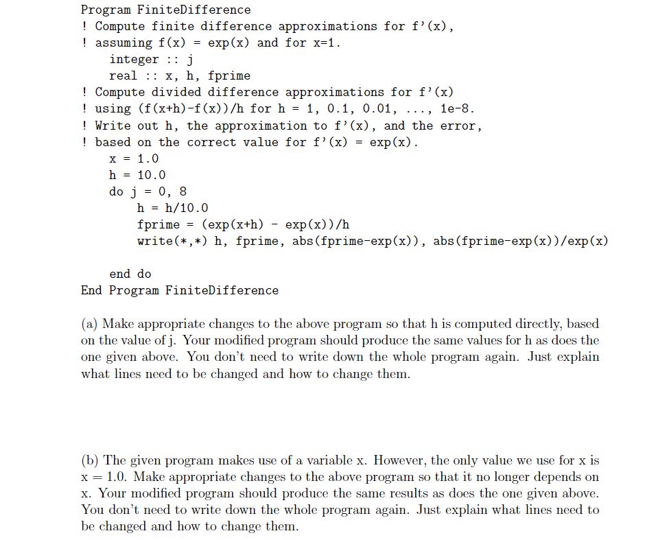 Program FiniteDifference ! Compute finite difference | Chegg.com