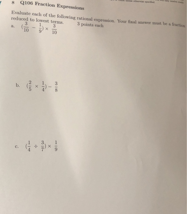 Evaluate Expressions Fractions