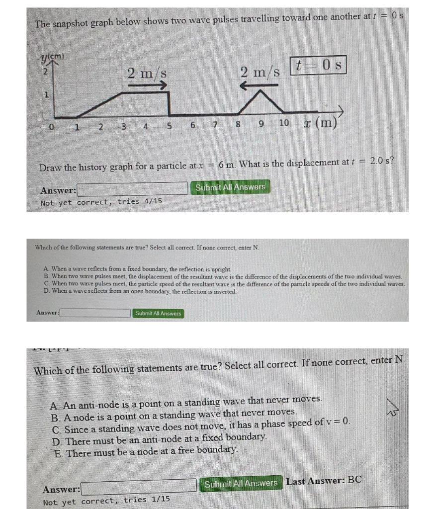 Solved The snapshot graph below shows two wave pulses | Chegg.com