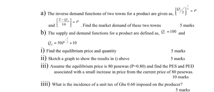 Solved - a) The inverse demand functions of two towns for a | Chegg.com