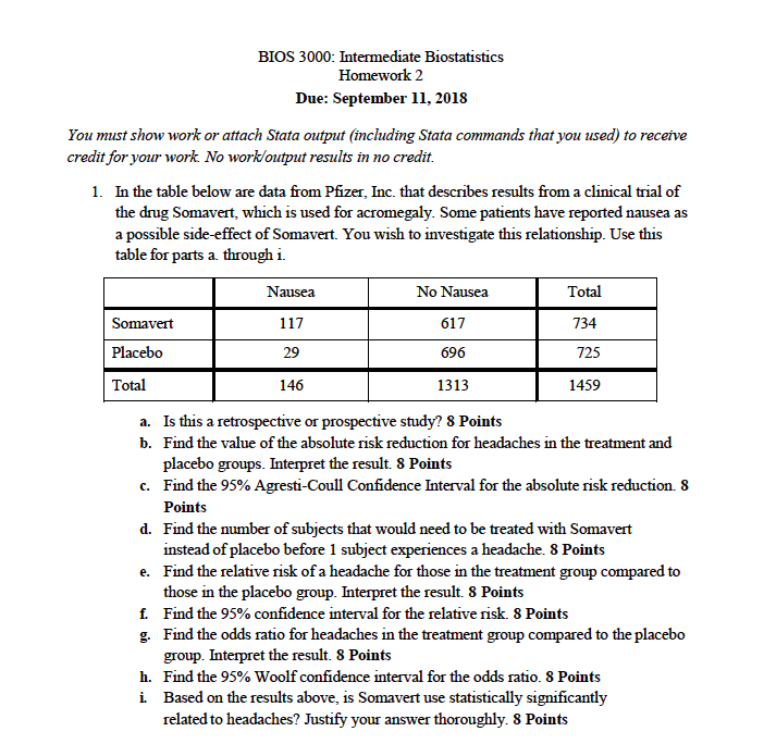 BIOS 3000: Intermediate Biostatistics Homework 2 Due: | Chegg.com