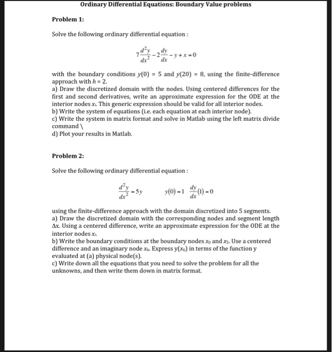 Ordinary Differential Equations: Boundary Value | Chegg.com
