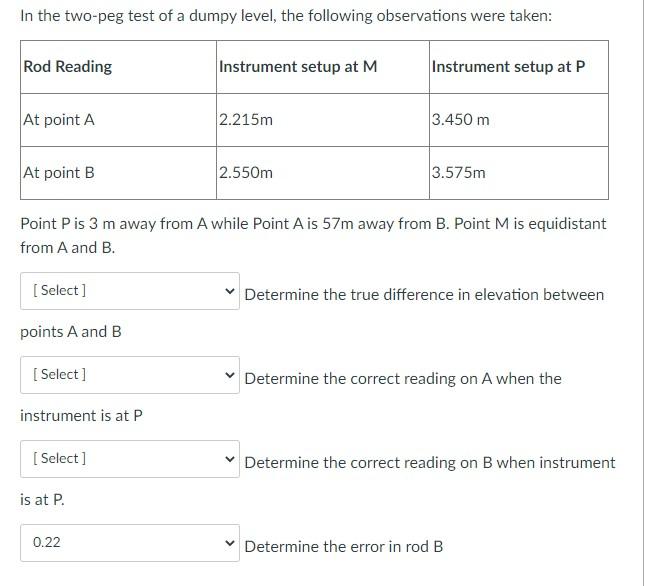 Solved In the two-peg test of a dumpy level, the following | Chegg.com