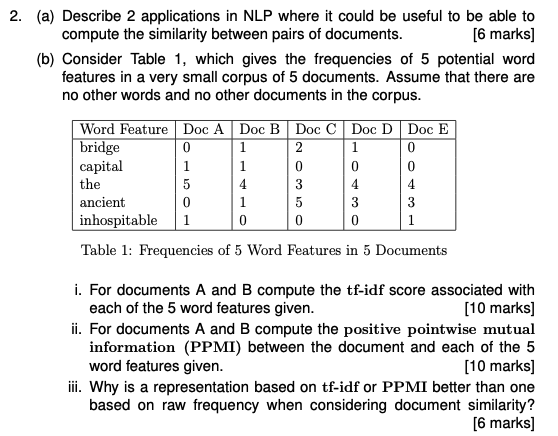 Solved 2. (a) Describe 2 applications in NLP where it could | Chegg.com
