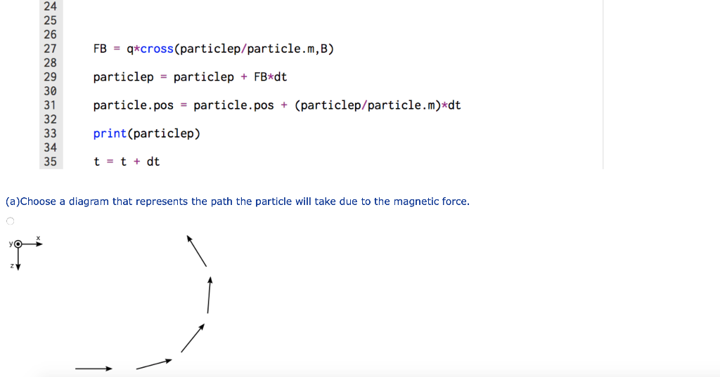The below code models a charged particle moving in an | Chegg.com