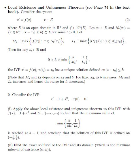 Solved .Local Existence and Uniqueness Theorem (see Page 74 | Chegg.com
