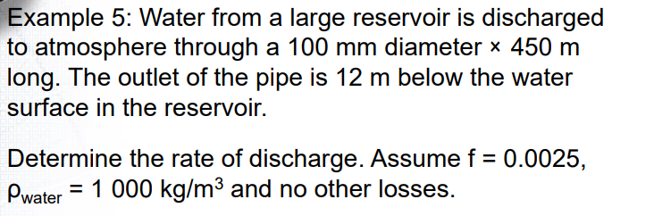 Solved Example 5: Water from a large reservoir is discharged | Chegg.com