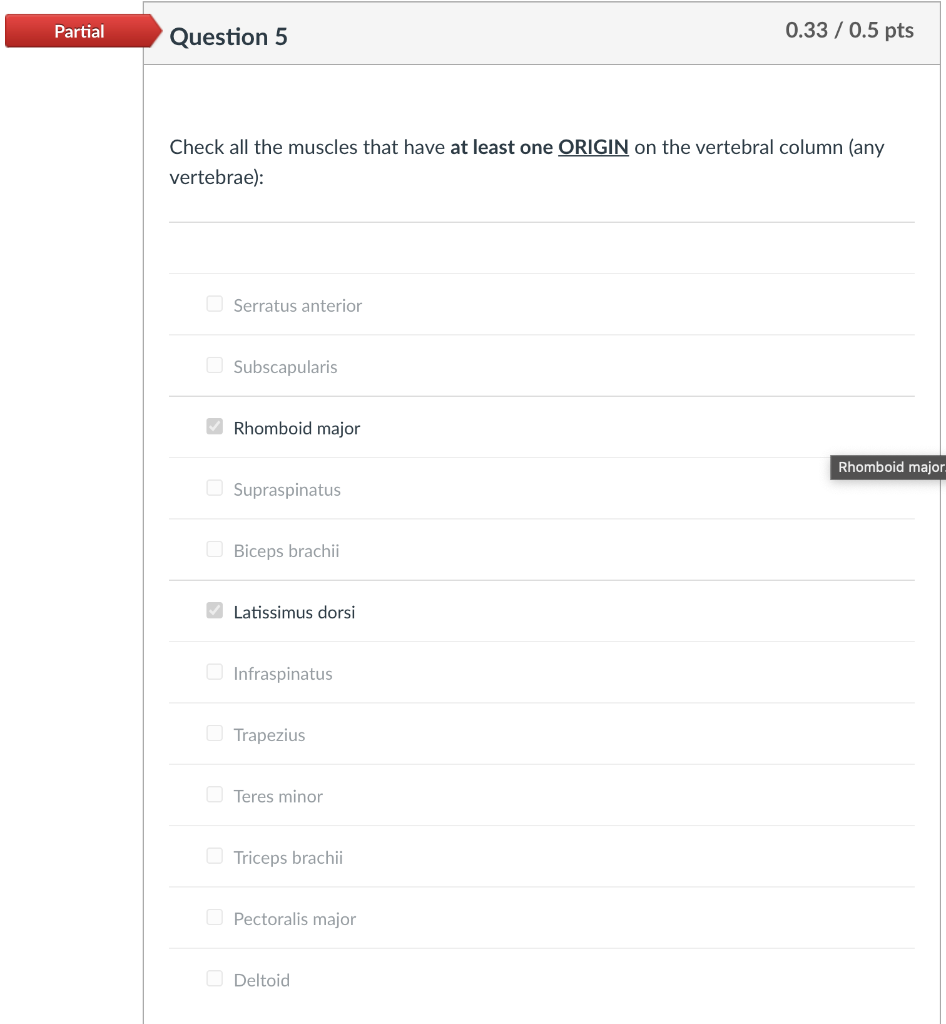 Solved Partial Question 3 0.4 / 0.5 pts Check ALL the | Chegg.com
