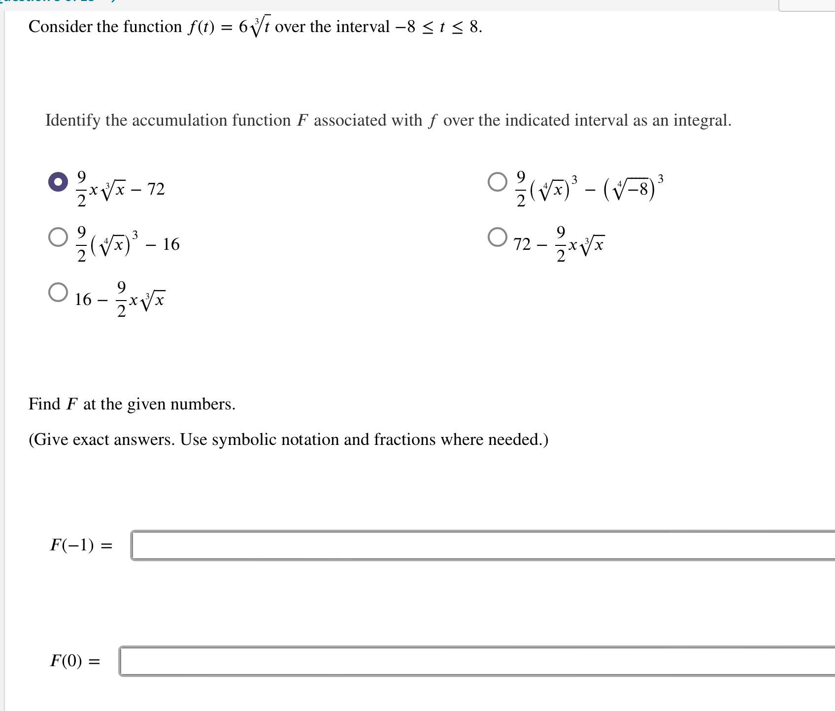 Solved Consider the function f(t)=6\\\\root(3)(t) over the | Chegg.com