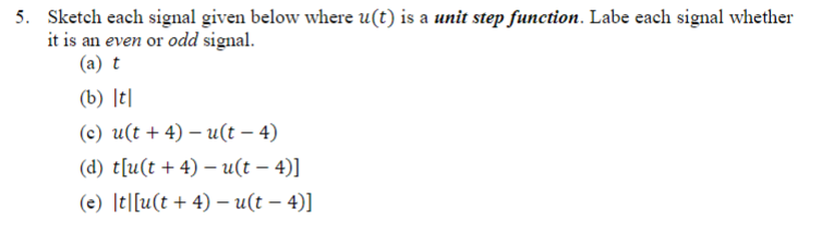 Solved 5. Sketch each signal given below where u(t) is a | Chegg.com