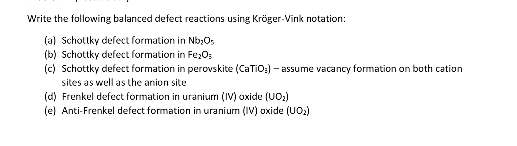 Solved Write the following balanced defect reactions using | Chegg.com