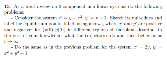 Solved 15. As a brief review on 2-component non-linear | Chegg.com