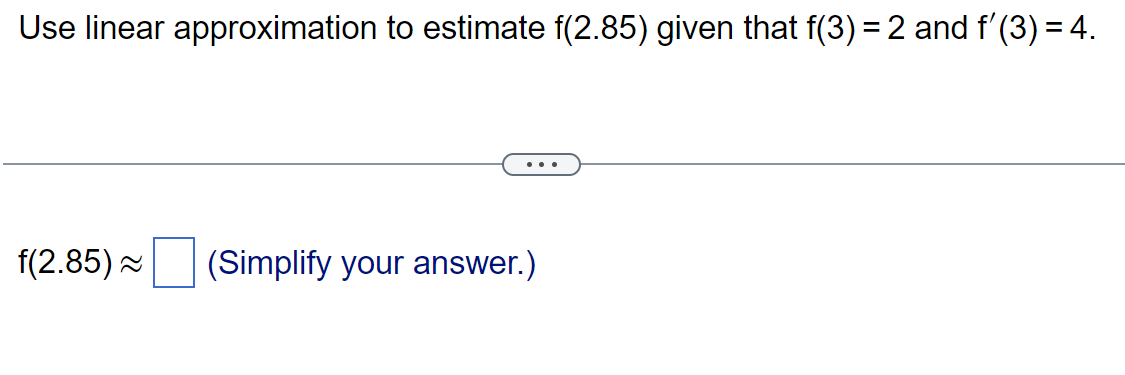 Solved Use linear approximation to estimate f(2.85) given | Chegg.com