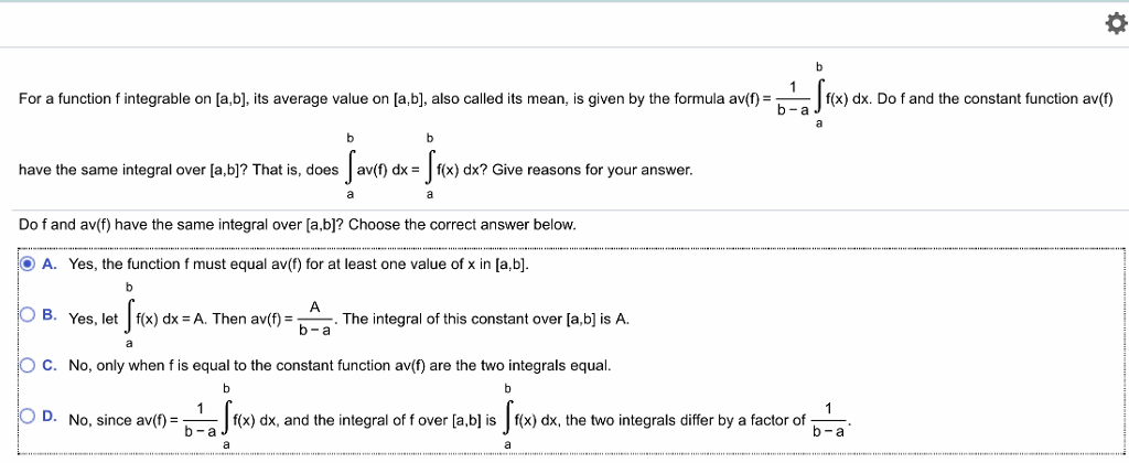 Solved For A Function F Integrable On [a B] Its Average