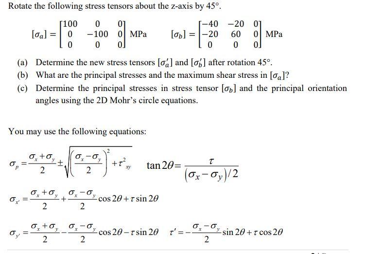 Solved Rotate the following stress tensors about the z-axis | Chegg.com