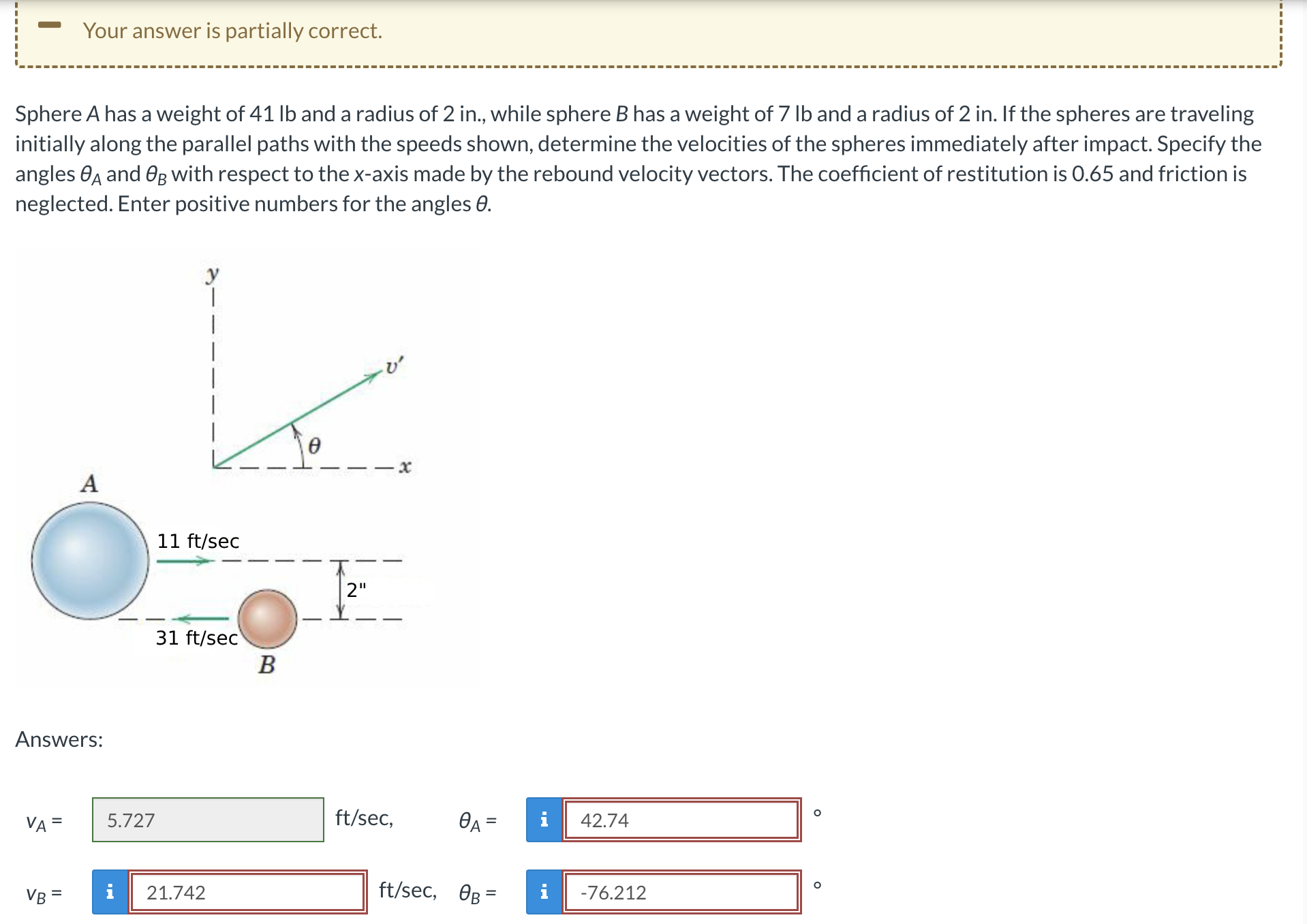 Solved Sphere A has a weight of 41lb and a radius of 2in., | Chegg.com
