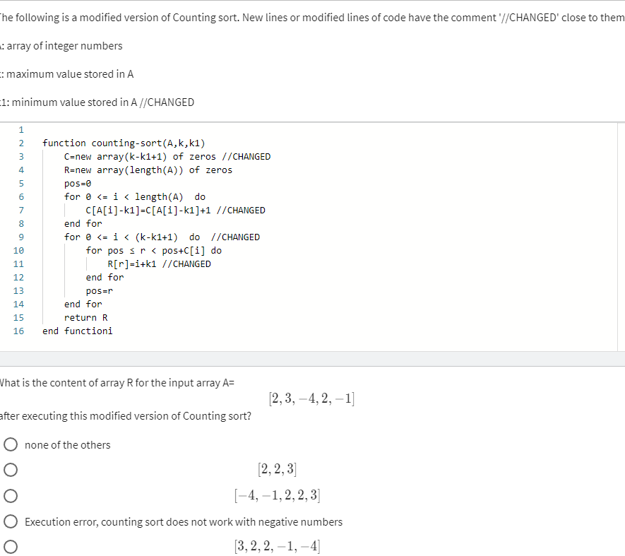 Solved The following is a modified version of Counting sort. | Chegg.com