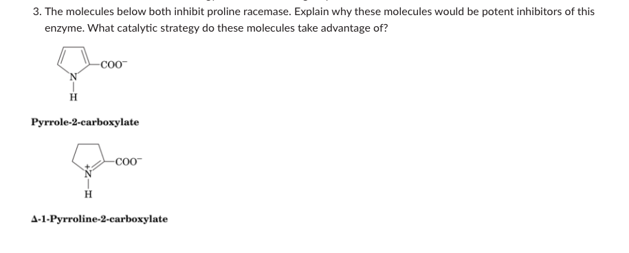 Solved 3. The molecules below both inhibit proline racemase. | Chegg.com