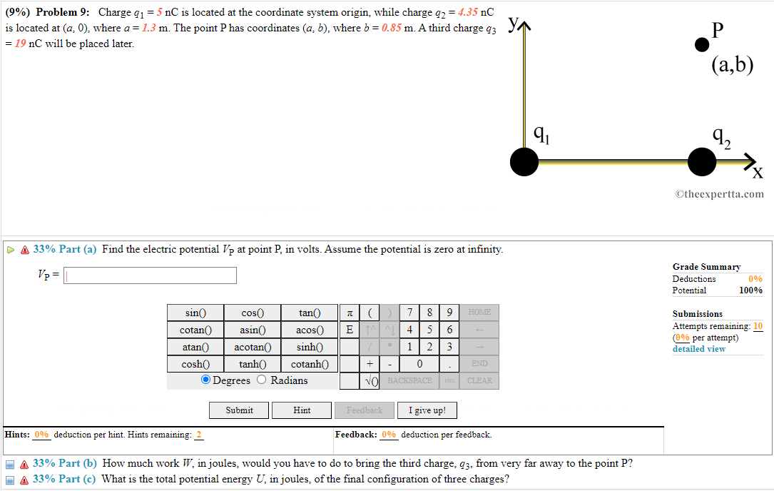 Solved (9\%) Problem 9: Charge q1=5nC is located at the | Chegg.com