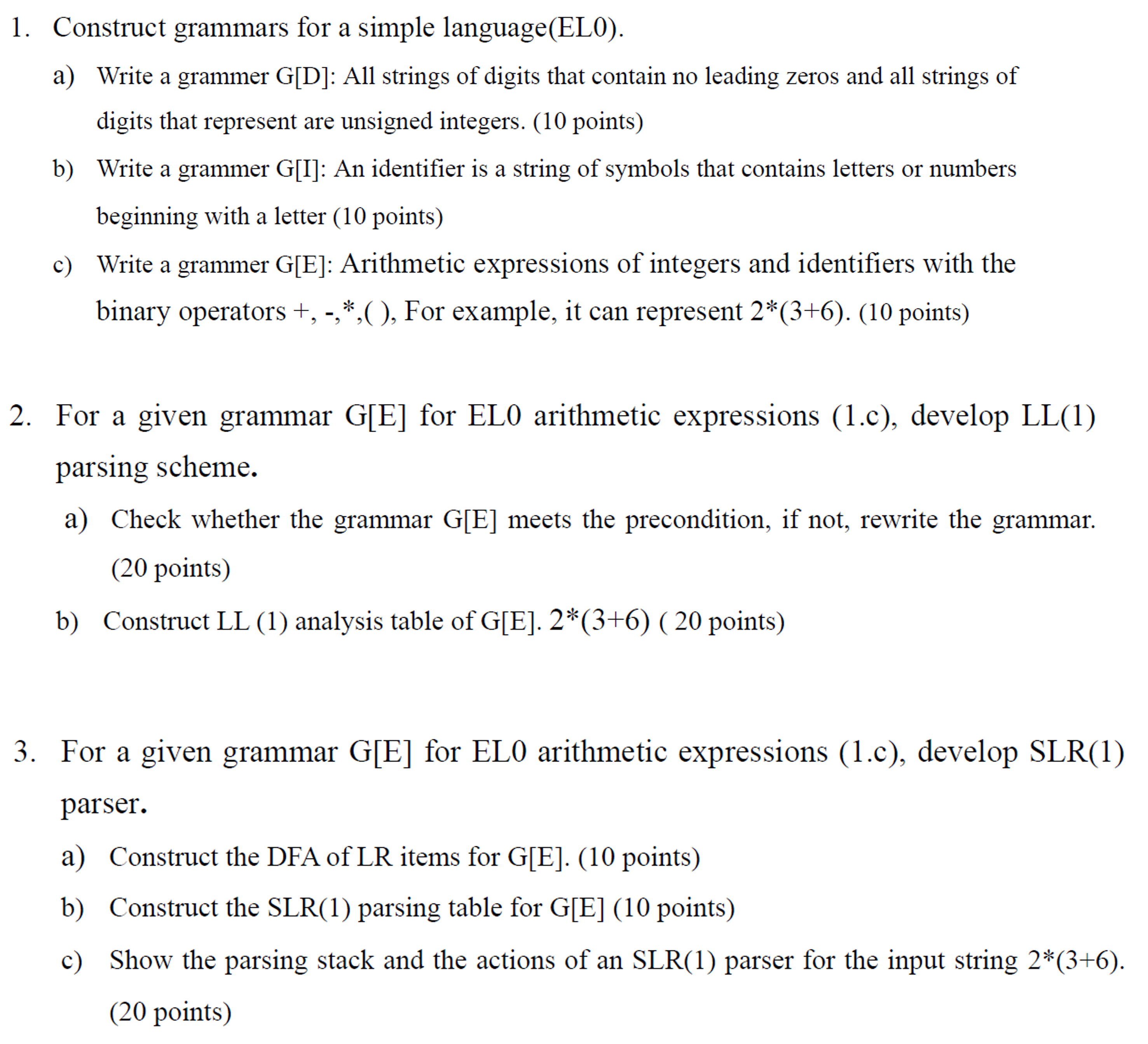 Solved 1. Construct grammars for a simple language(EL0). a) | Chegg.com