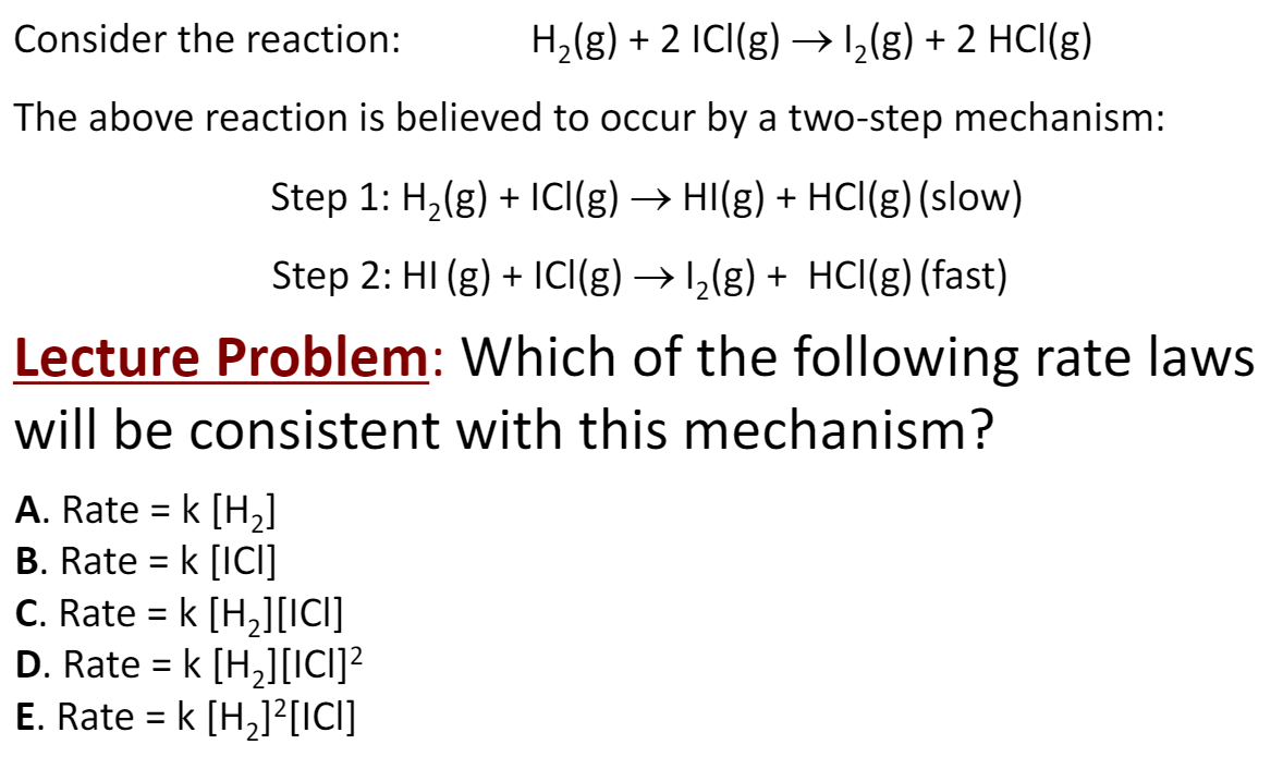 Solved Consider the reaction: H2(g) + 2 ICI(g) →12(g) + 2 | Chegg.com