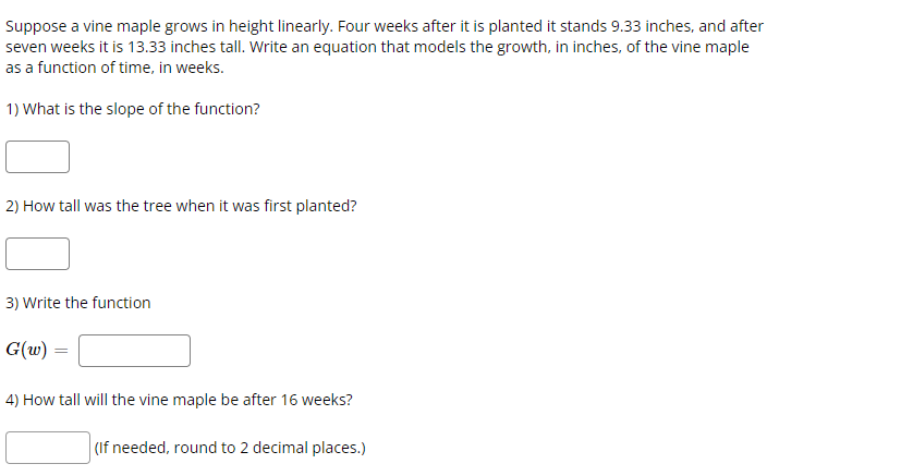 Solved Suppose a vine maple grows in height linearly. Four | Chegg.com