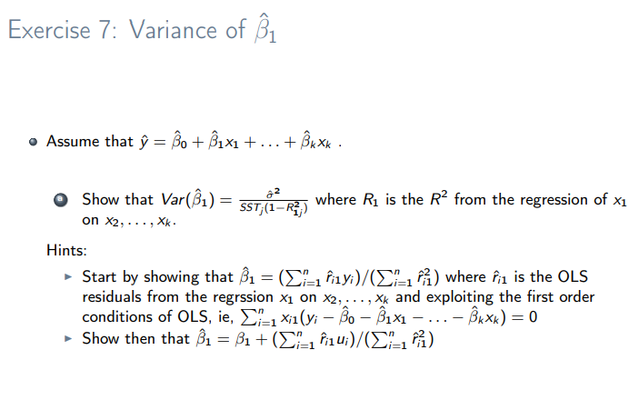 Solved Exercise 7: Variance of β^1 - Assume that | Chegg.com