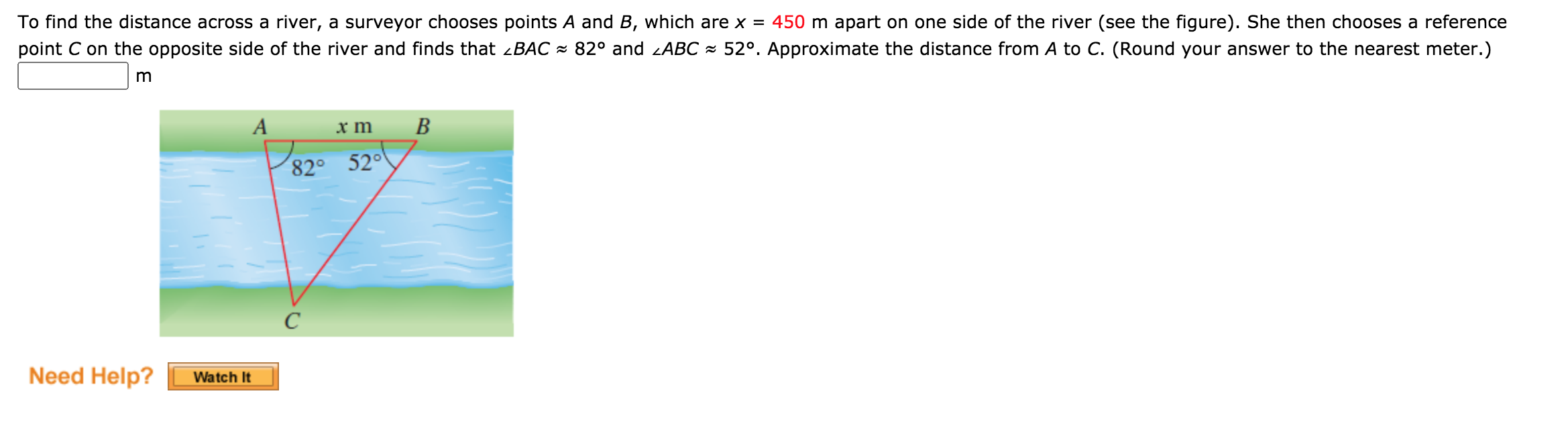 Solved To find the distance across a river, a surveyor | Chegg.com