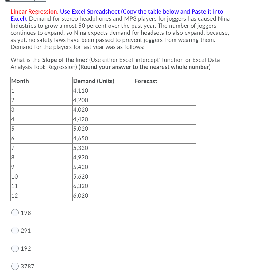 Solved Linear Regression. Use Excel Spreadsheet (Copy the | Chegg.com
