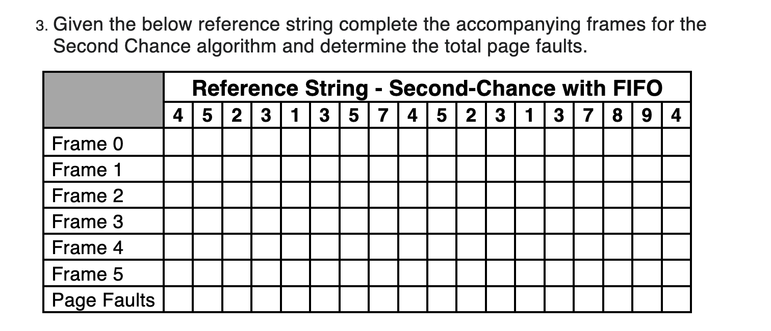 Solved 3. Given the below reference string complete the | Chegg.com