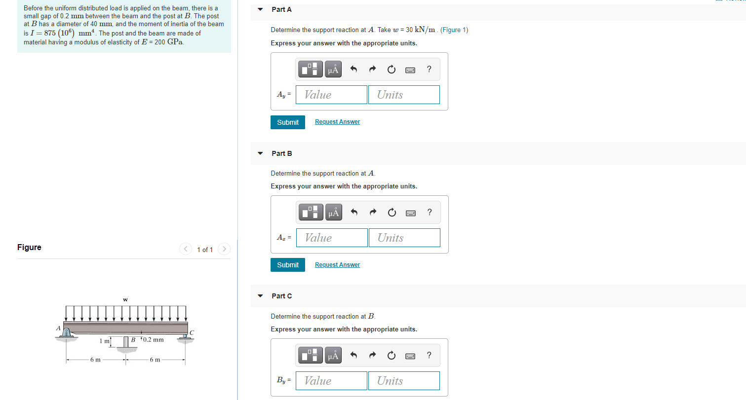 Solved Part A Before the uniform distributed load is applied | Chegg.com