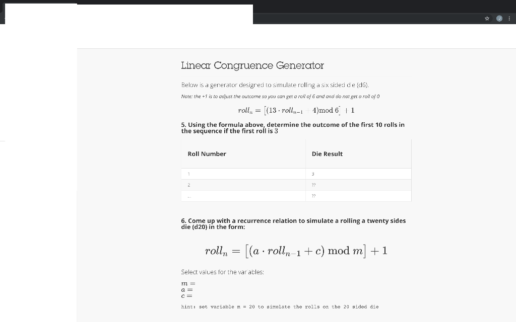 Solved Linear Congruence Generator Below is a generator | Chegg.com