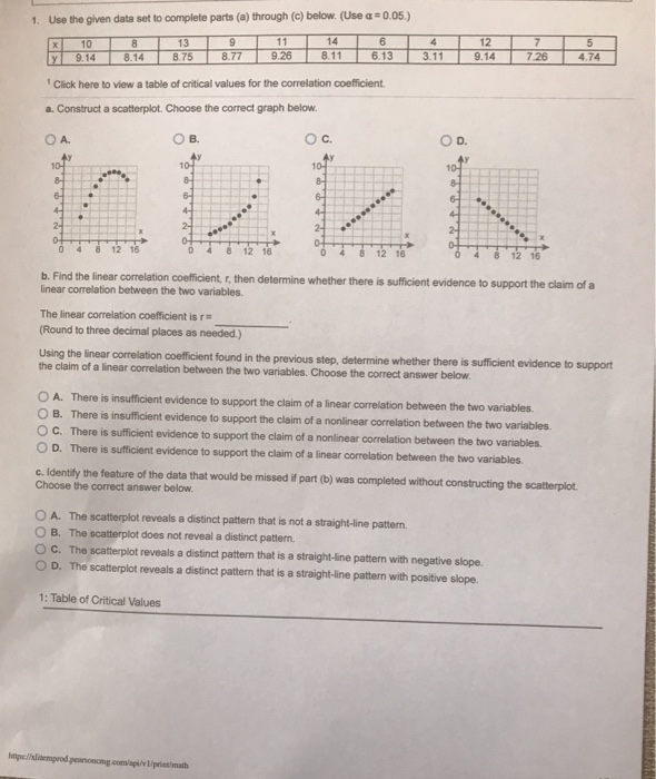 Solved 1. Use the given data set to complete parts (a) | Chegg.com