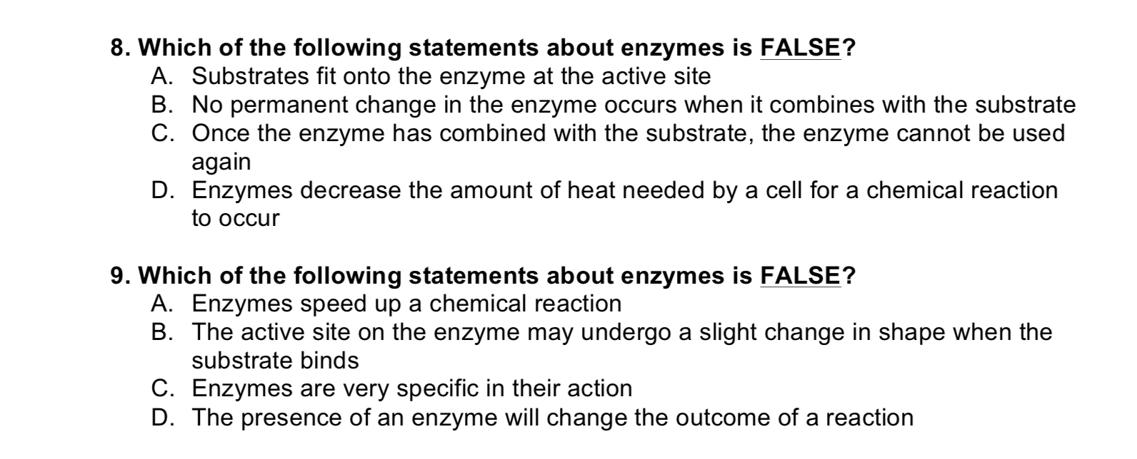 Solved 8. Which of the following statements about enzymes is | Chegg.com