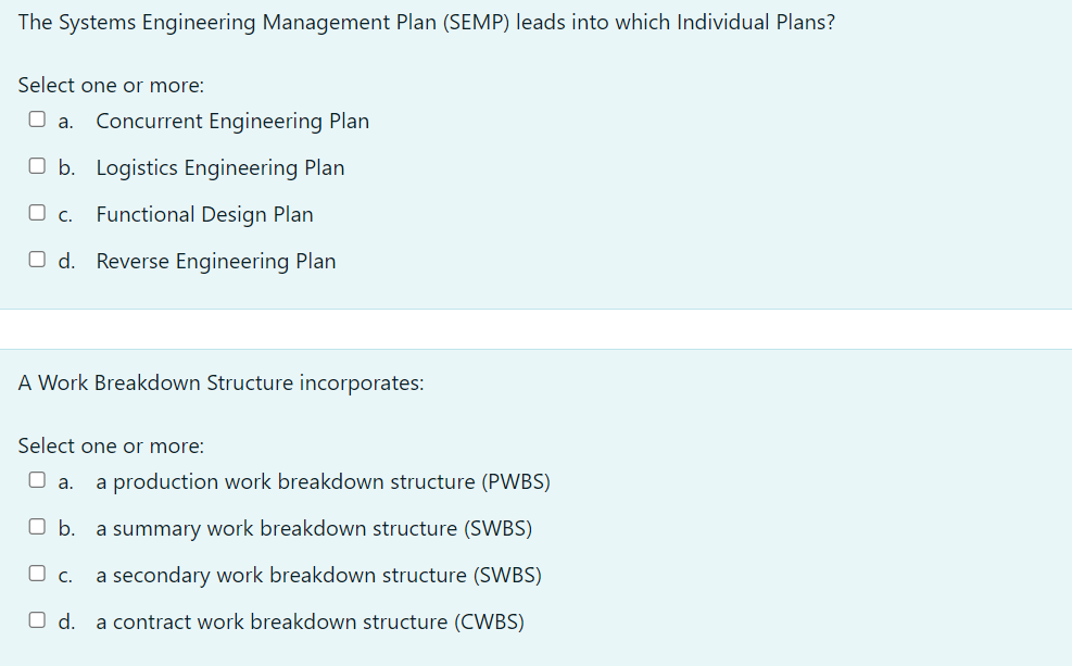 Solved The Systems Engineering Management Plan (SEMP) leads | Chegg.com