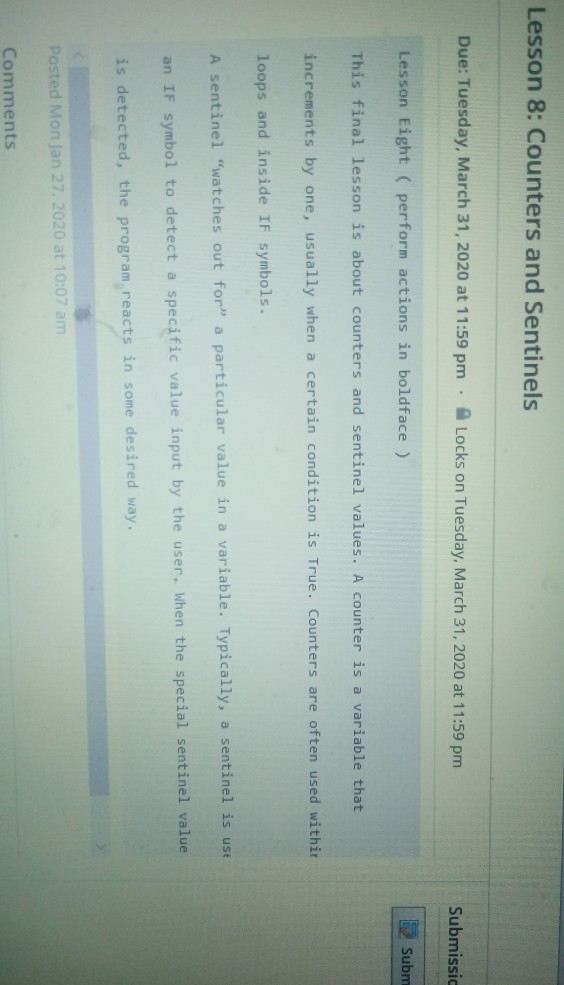 Solved Lesson 8: Counters and Sentinels Due: Tuesday, March | Chegg.com
