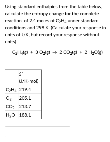 Solved Using standard enthalpies from the table below, | Chegg.com