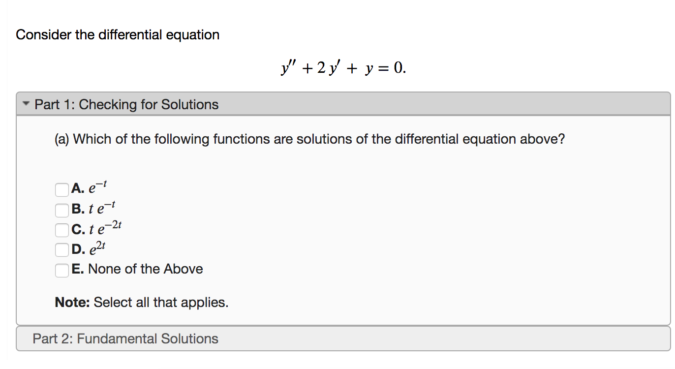 Solved Consider the differential equation y" + 2 y + y = 0. | Chegg.com