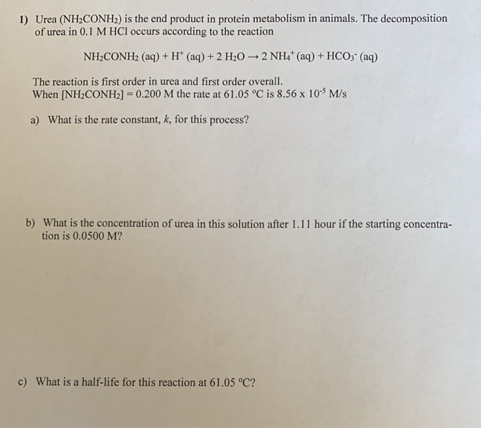 Solved 1) Urea (NH2CONH2) is the end product in protein | Chegg.com