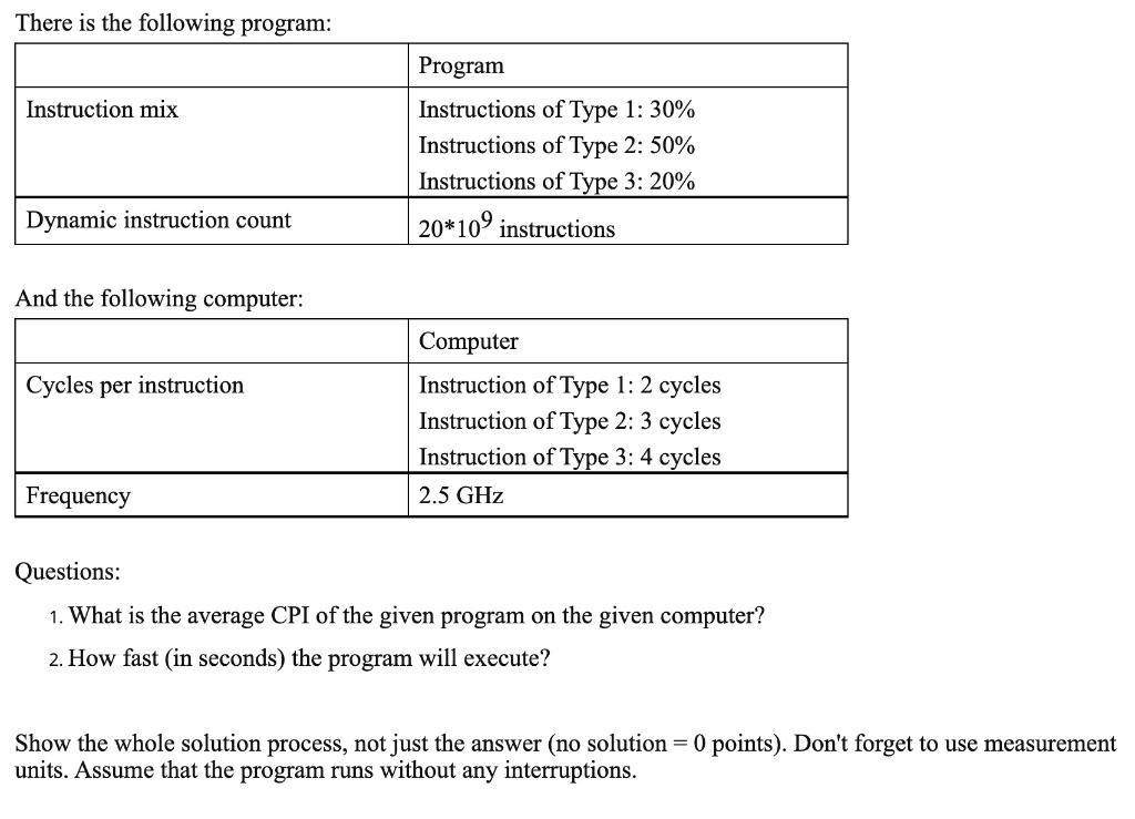 Solved There Is The Following Program Instruction Mix