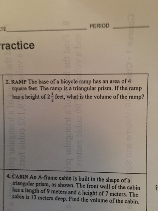 Solved PERIOD ractice 2. RAMP The base of a bicycle ramp has | Chegg.com