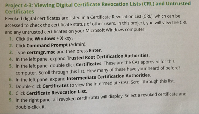 Solved Project 4-3: Viewing Digital Certificate Revocation | Chegg.com