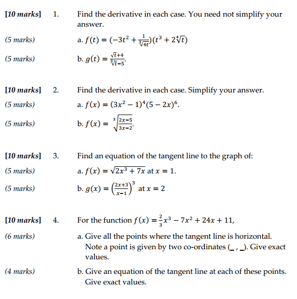 Solved [10 marks] 1. Find the derivative in each case. You | Chegg.com