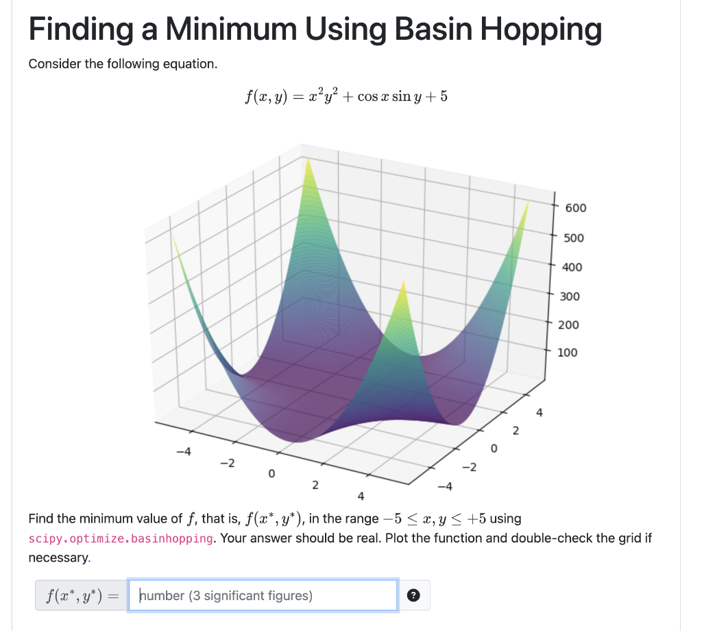 Finding a Minimum Using Basin Hopping Consider the | Chegg.com