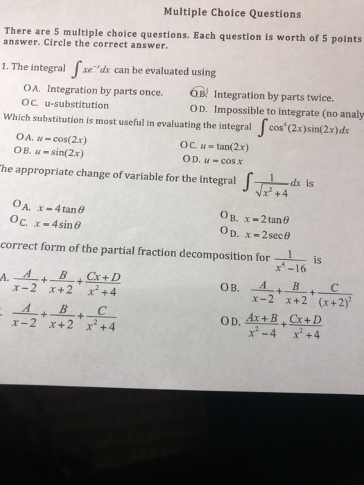 Solved Multiple Choice Questions There are 5 multiple choice | Chegg.com