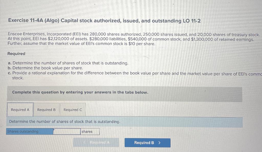 Solved Exercise 11-4A (Algo) Capital stock authorized, | Chegg.com