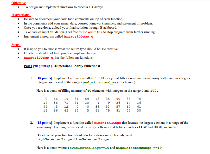 Solved Objective To design and implement functions to | Chegg.com