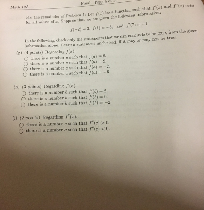 Solved Math 19A Final - Page 4 of 1J For the remainder of | Chegg.com